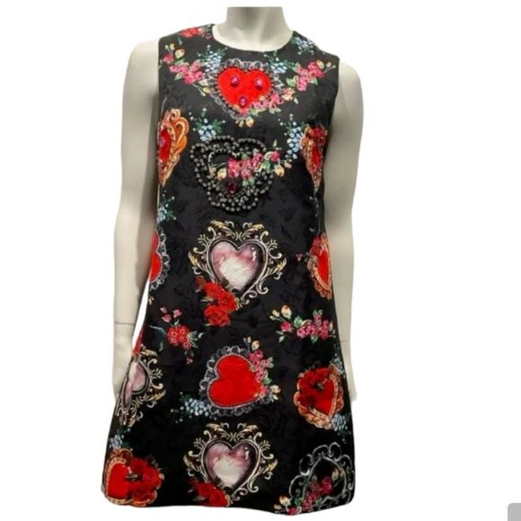 Dresses | Heart Androse Print Sleveless Dress Beaded Sizesmall | Poshmark